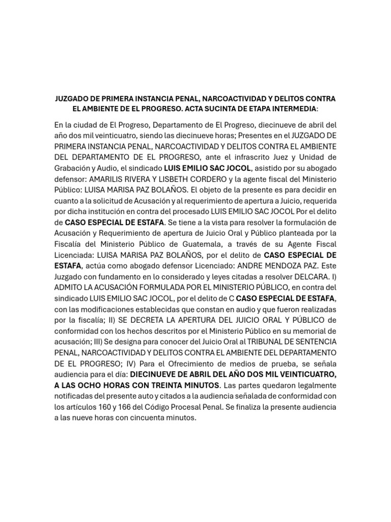 Acta Sucinta Etapa Intermedia | PDF | Ciencias sociales