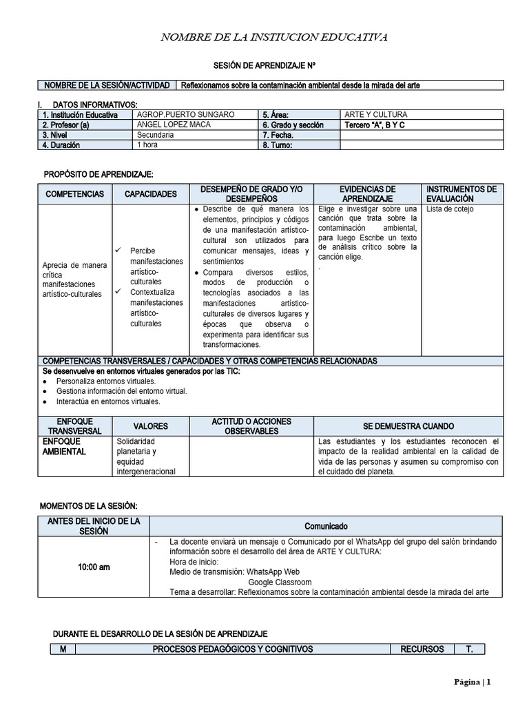 SESIÓN AyC 3°-ACTV. 01 | PDF | Evaluación | Aprendizaje