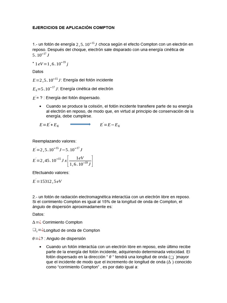 Problemas de Efecto Compton Resueltos | PDF | Fotón | Electrón