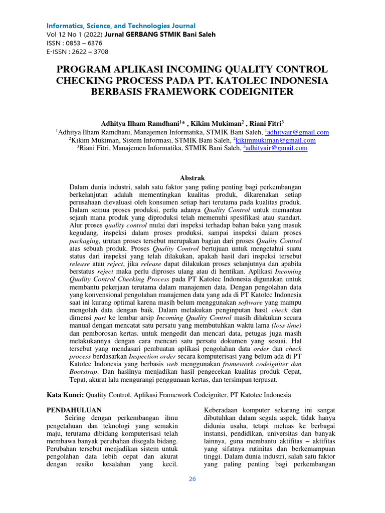 Program Aplikasi Incoming Quality Control Checking Process Pada Pt ...
