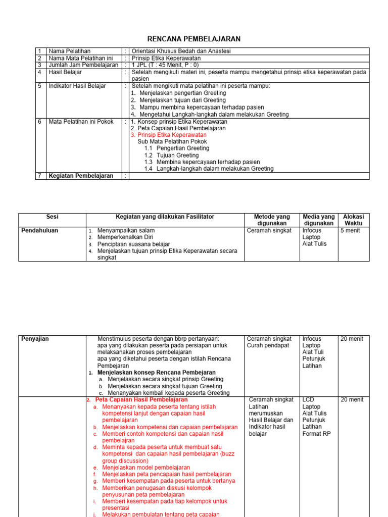 Contoh Rencana Pembelajaran | PDF