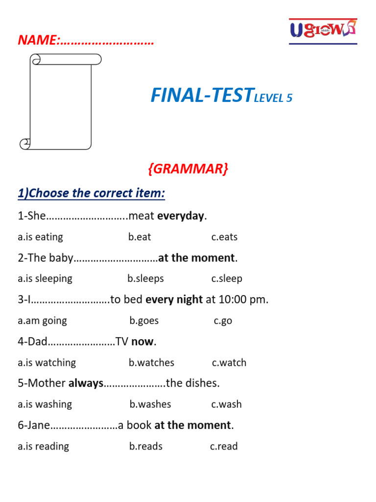 Final Test Level5 | PDF | Language Arts & Discipline | Home & Garden