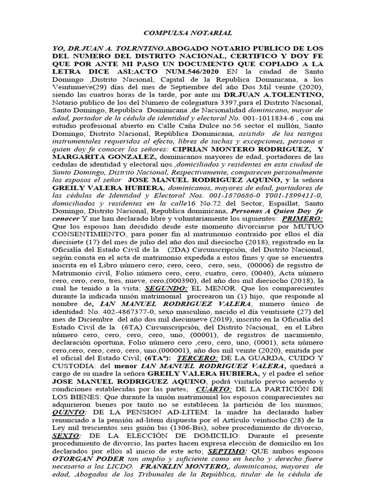Compulsa Notarial 1 | PDF | República Dominicana | Divorcio