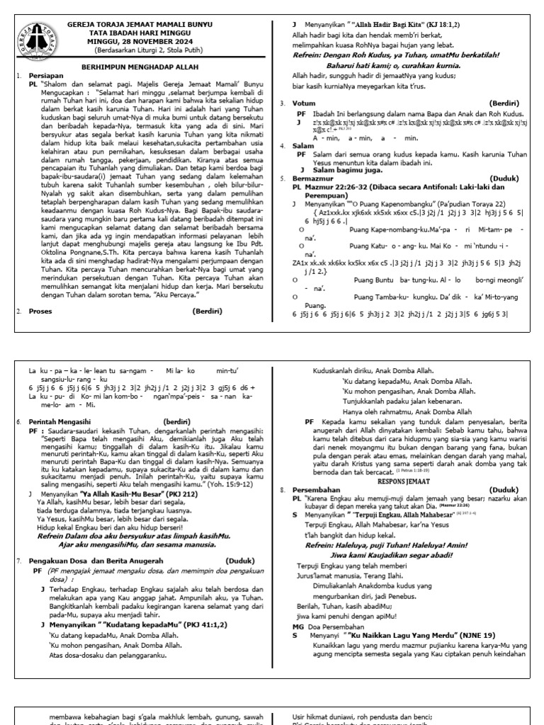 Tata Ibadah Minggu Jemaat Mamali | PDF | Agama & Spiritualitas
