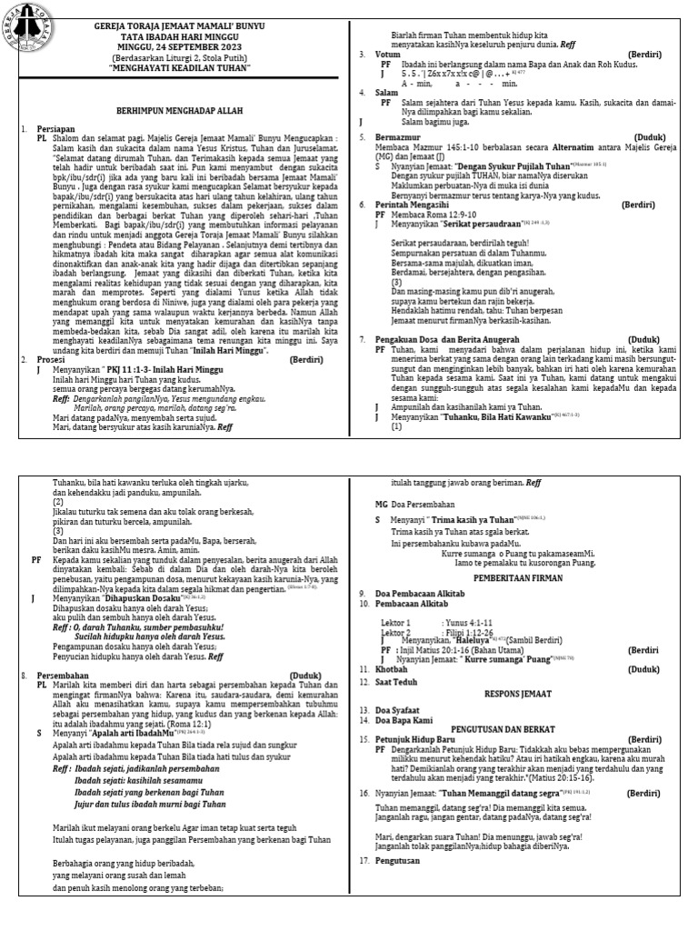 Liturgi 2, Minggu 24-09-2023 | PDF