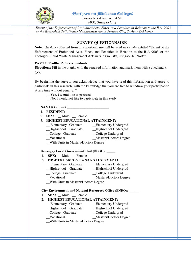 Thesis Questionnaire 2 | PDF | Landfill | Environment