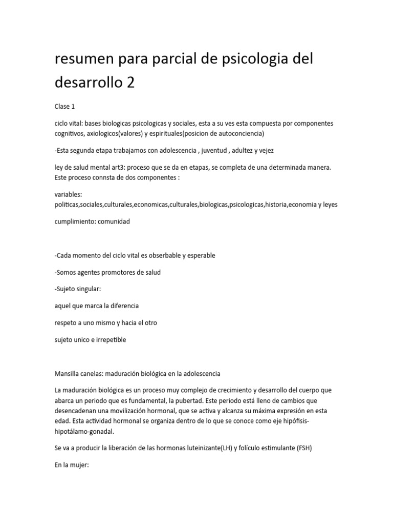 Resumen de Psicologia Del Desarrollo 2 | PDF | Hormona luteinizante | Adultos