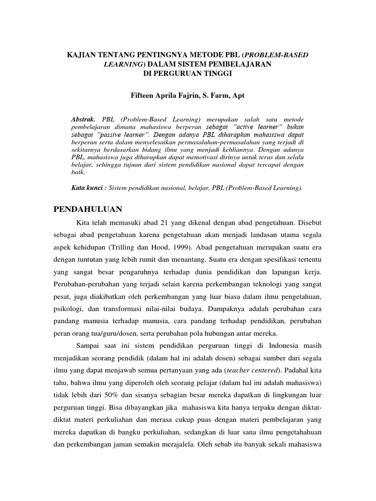 Kajian Tentang Pentingnya Metode PBL Pro | PDF
