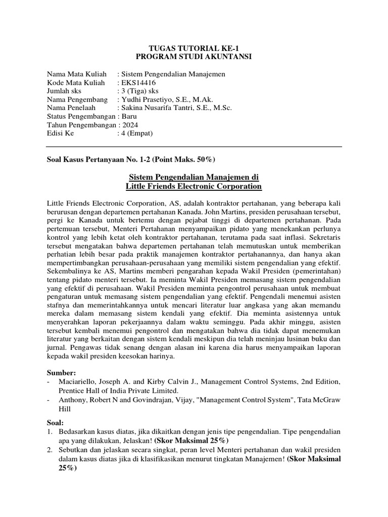 Tugas 1 - Sistem Pengendalian Manajemen - Stefanus Rangkang | PDF | Bisnis | Seni