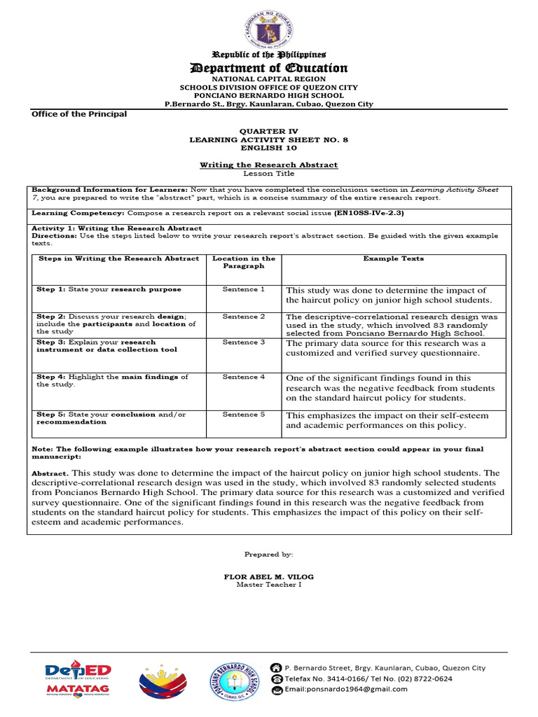 English 10 Research Abstract Guide | PDF | Cognition | Learning