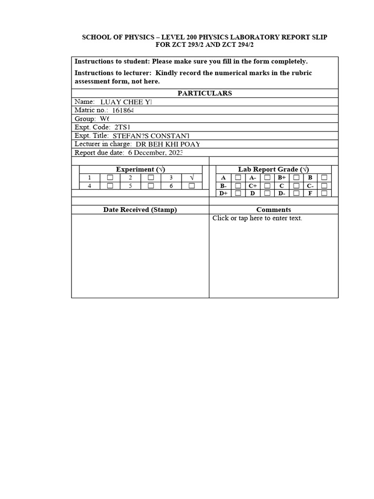 2TS1 Stefan's Constant | PDF | Applied And Interdisciplinary Physics ...