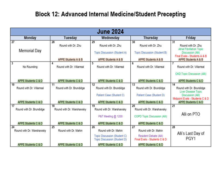 Advanced Im Precepting Schedule | PDF | Medical Specialties | Clinical ...