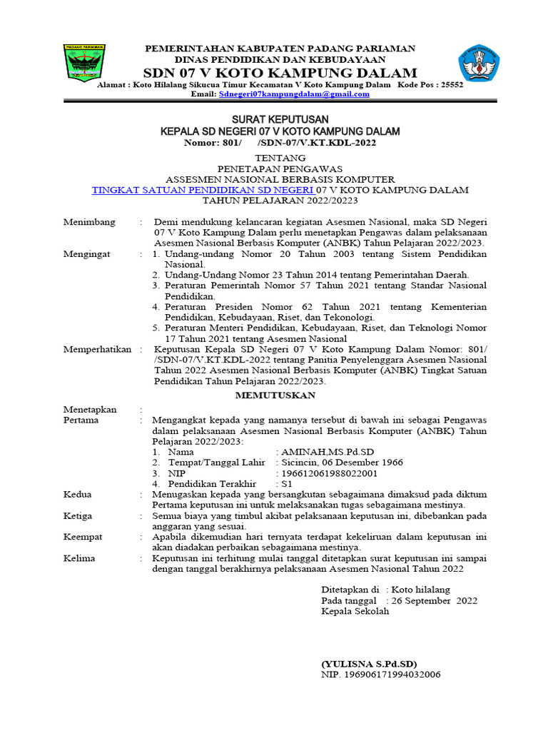 SK Pengawas Teknisi Dan Proktor | PDF