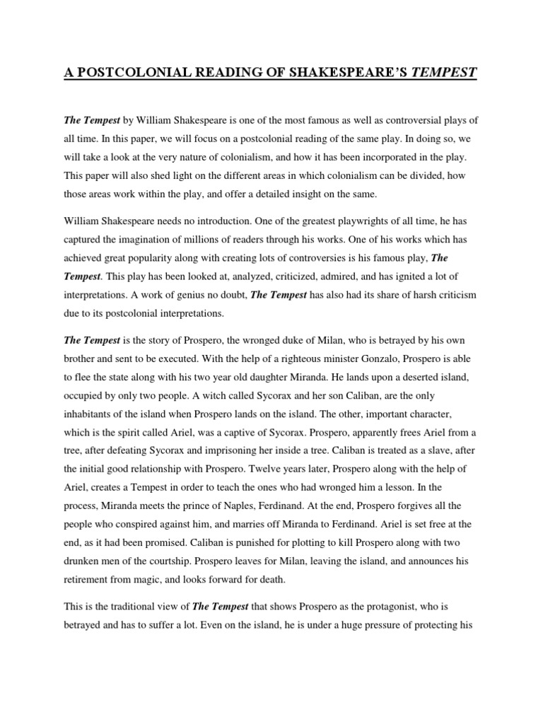 Shakespeare's The Tempest and Post Colonialism | PDF | The Tempest