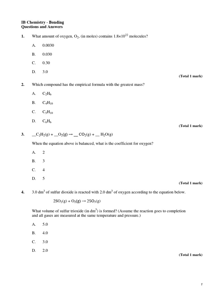 Mole Calculation Questions Past Exams | PDF | Sodium Hydroxide | Mole ...