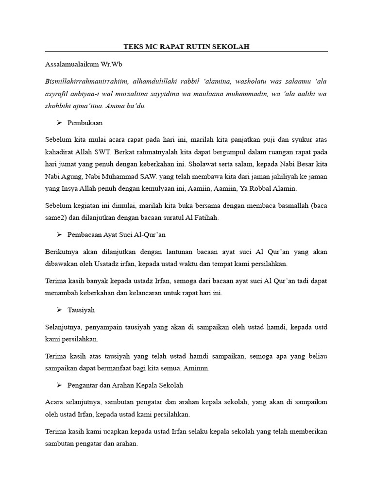 Teks MC Rapat Sekolah Rutin | PDF
