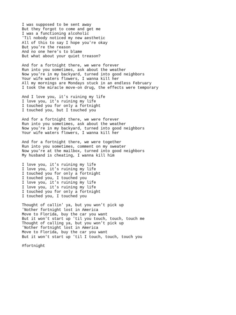 Fortnight - Taylor Swift | PDF