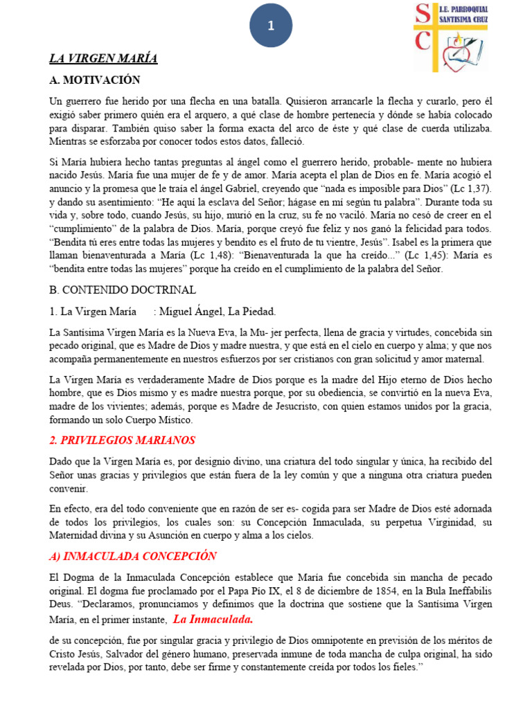 LA VIRGEN MARÍA Lectura para Clases | PDF | María, madre de Jesús | Creencia religiosa y doctrina