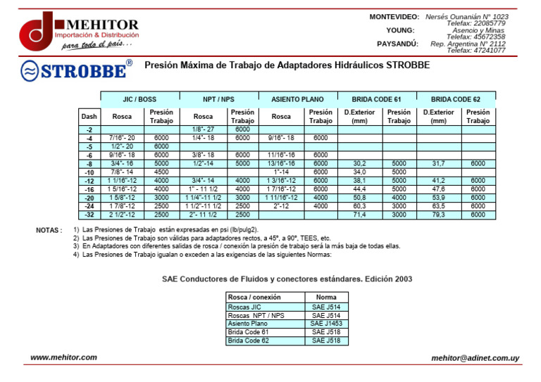 Presion Maxima De Trabajo Adaptadores Strobbe Pdf Plomería