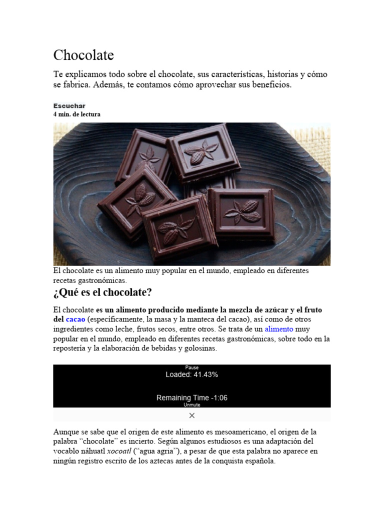 Todo sobre el chocolate: historia y tipos | PDF | Chocolate | Tipos de ...