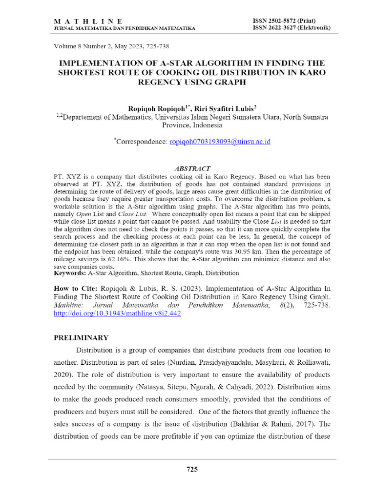 View of Implementation of A-Star Algorithm in Finding The Shortest ...