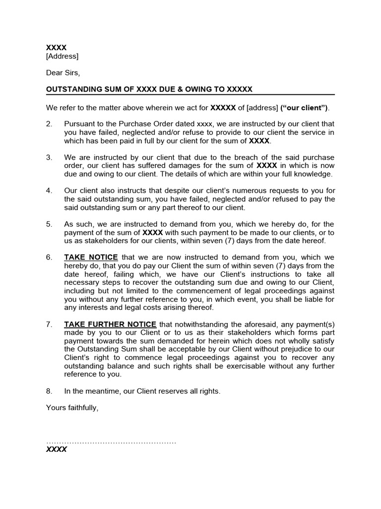 LOD (Sample - Breach of PO Service) | PDF | Finance & Money Management