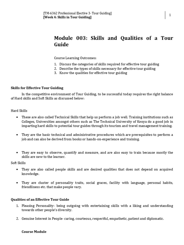 Module 3 Skills and Qualities of a Tour Guide | PDF | Skill | Tourism