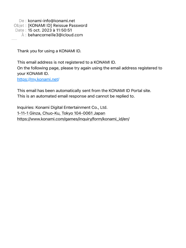 (KONAMI ID) Reissue Password | PDF