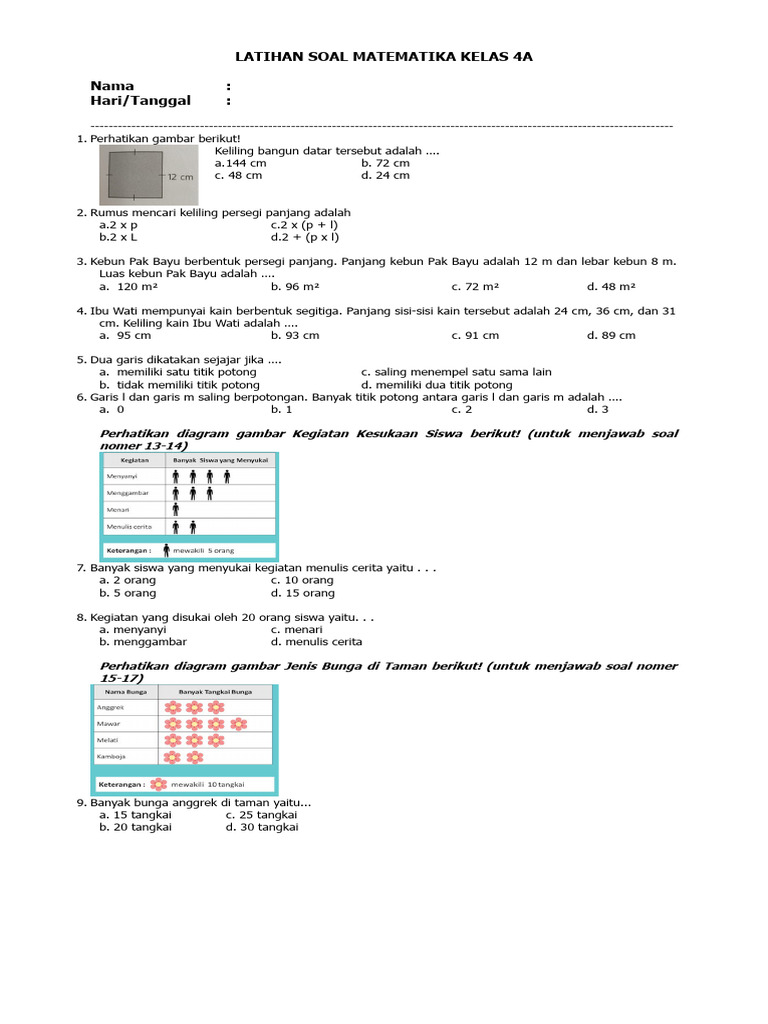 Latihan Soal Matematika Kelas 4a - PJJ | PDF