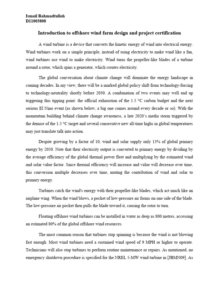 Introduction To Offshore Wind Farm Design and Project Certification ...