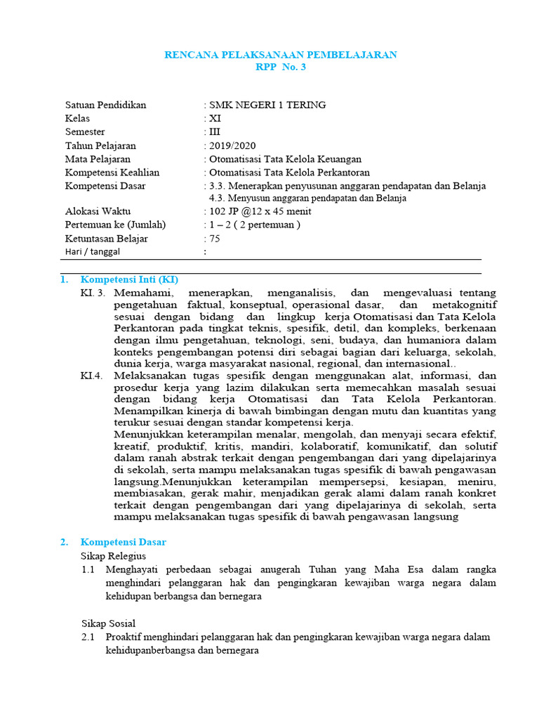 RPP-OTKP KD 3.3 OTK-Keuangan | PDF
