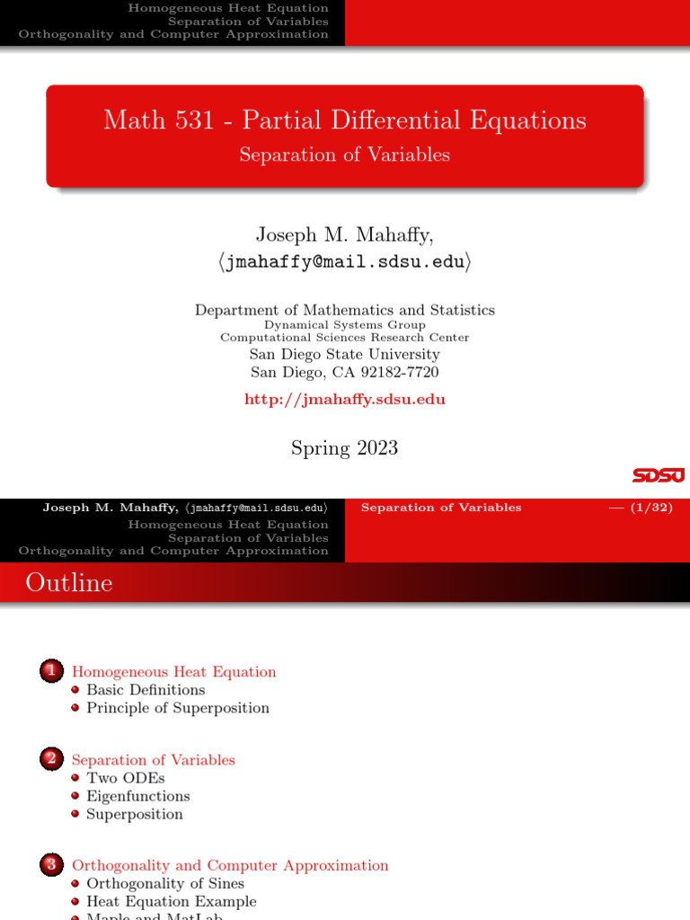 Math 531 - Partial Differential Equations: Separation of Variables ...