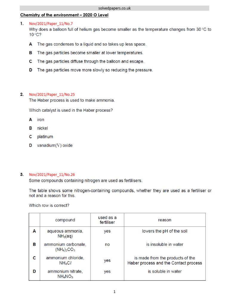 O Level Environmental Chemistry Papers | PDF | Business | Science ...
