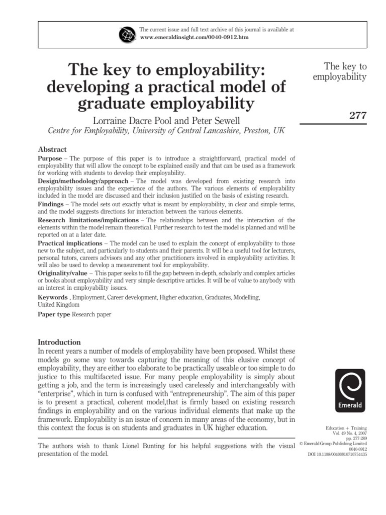 The Key To Employability - Developing A Practical Model of Graduate ...