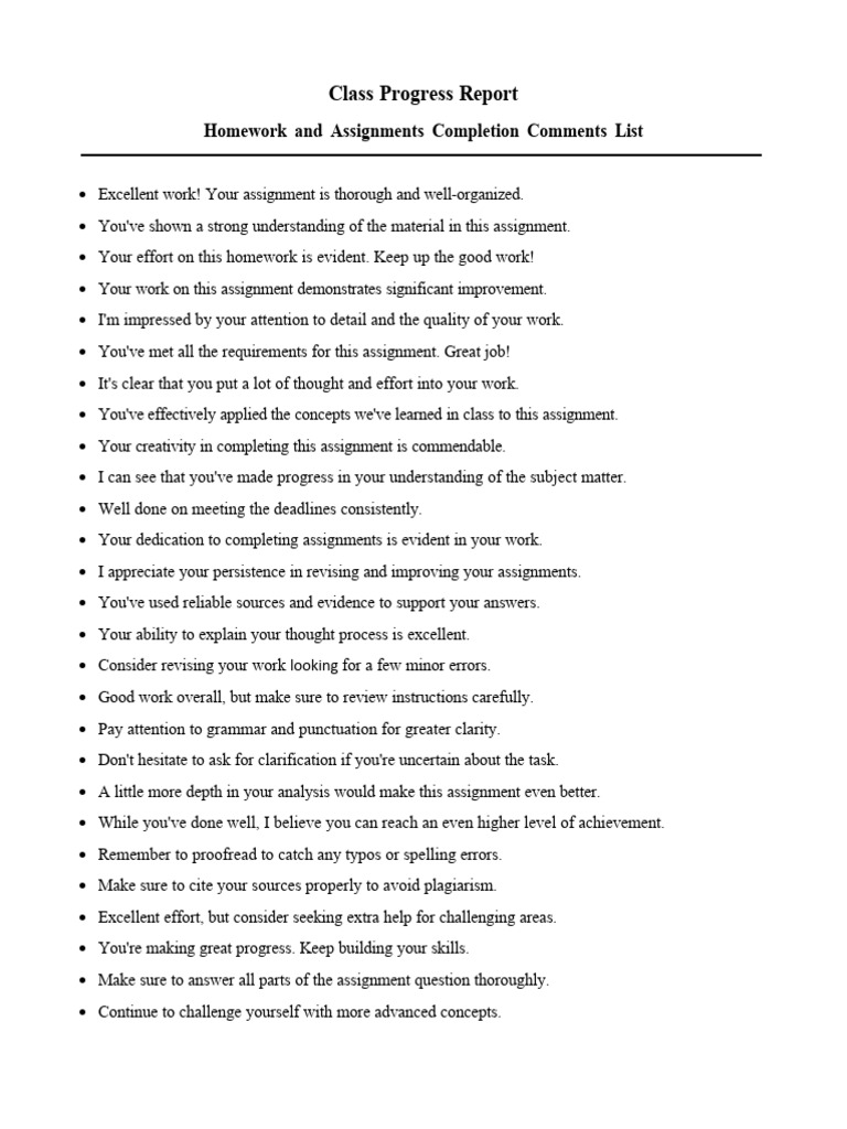 Homework & Assignments Comments List | PDF