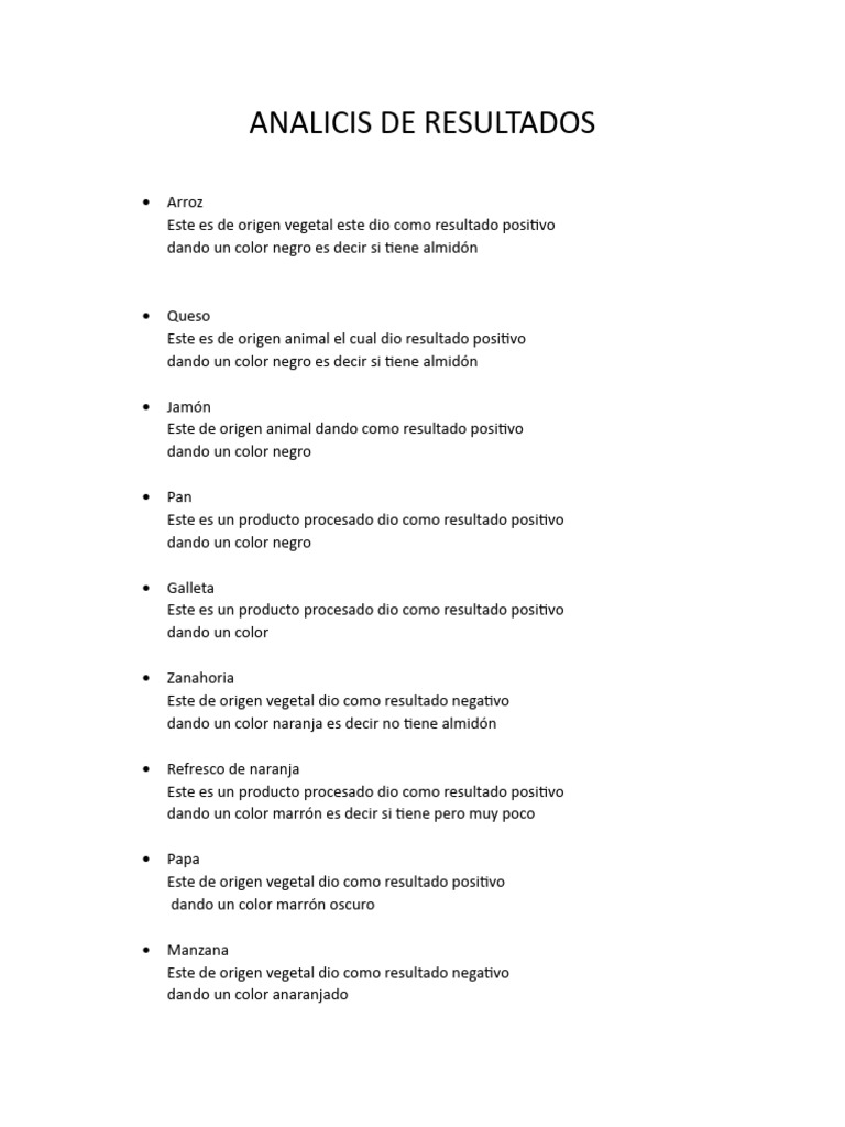 ANALICIS DE RESULTADOS Conclusión Monse | PDF | Color | Almidón