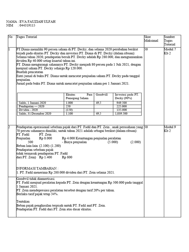 Akuntansi Keuangan Lanjutan - Eva Fauziah Ulfah - 044319115 | PDF