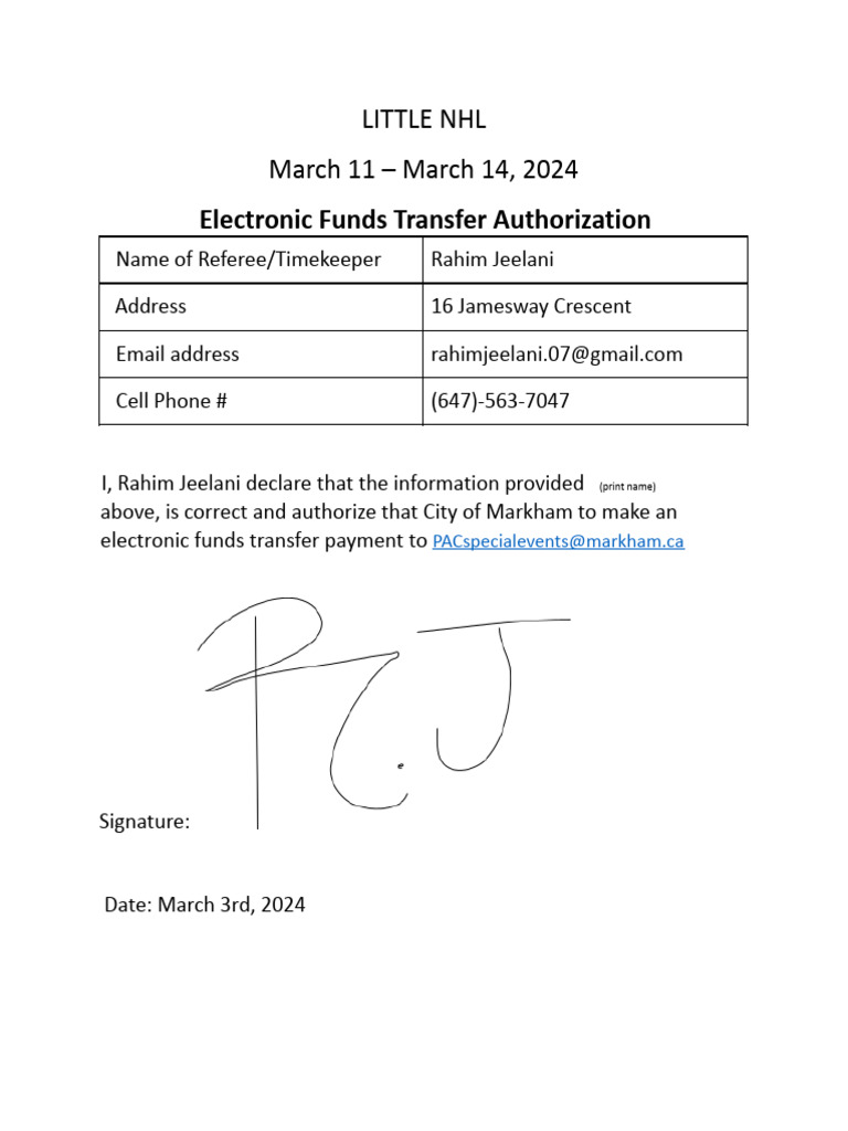 Little NHL Referee Payment Form | PDF