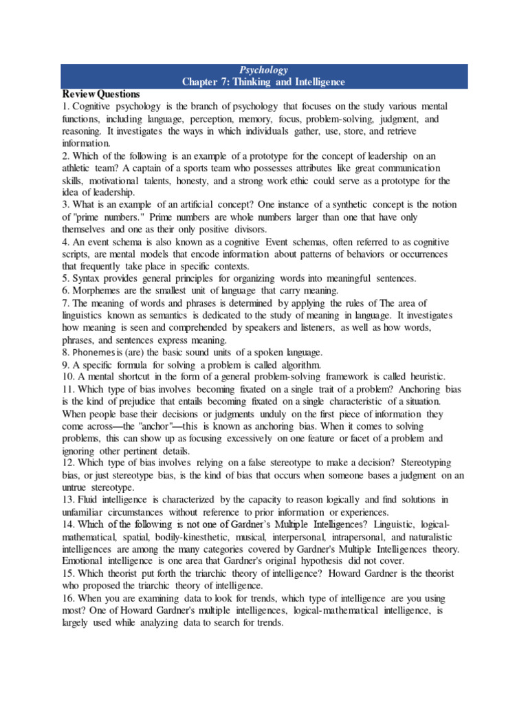 Chapter 7 Worksheet - Thinking and Intelligence | PDF | Intelligence ...