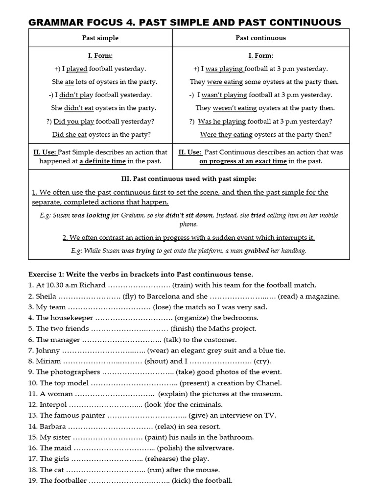 Grammar Focus 4. Past Simple and Past Continuous | PDF