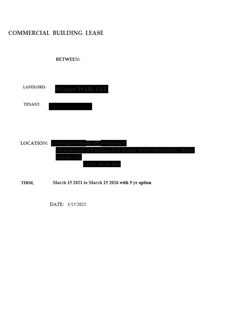 Morristown Lease Redacted | PDF | Leasehold Estate | Lease