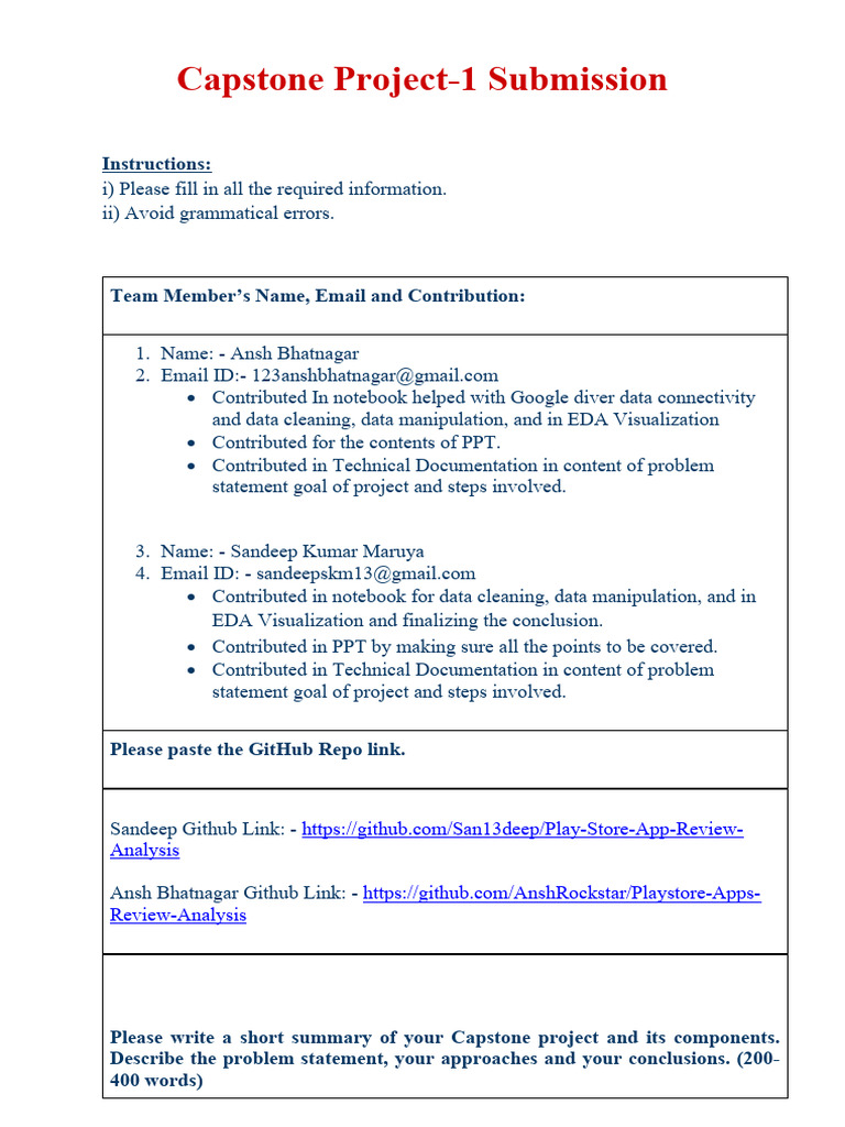 Project Summary For Play Store App Review Analysis | PDF | Google Play ...