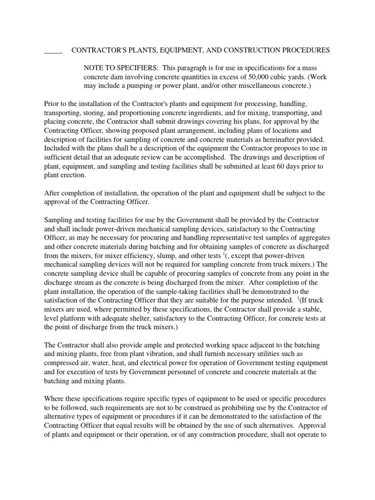 Contractor's Plants, Equipment, and Construction Procedures | PDF ...