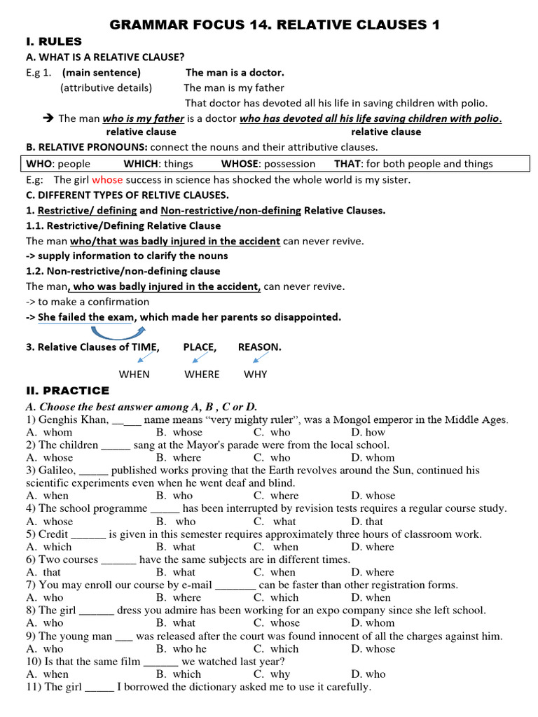 Grammar Focus 14. Relative Clauses 1 | PDF | Linguistics