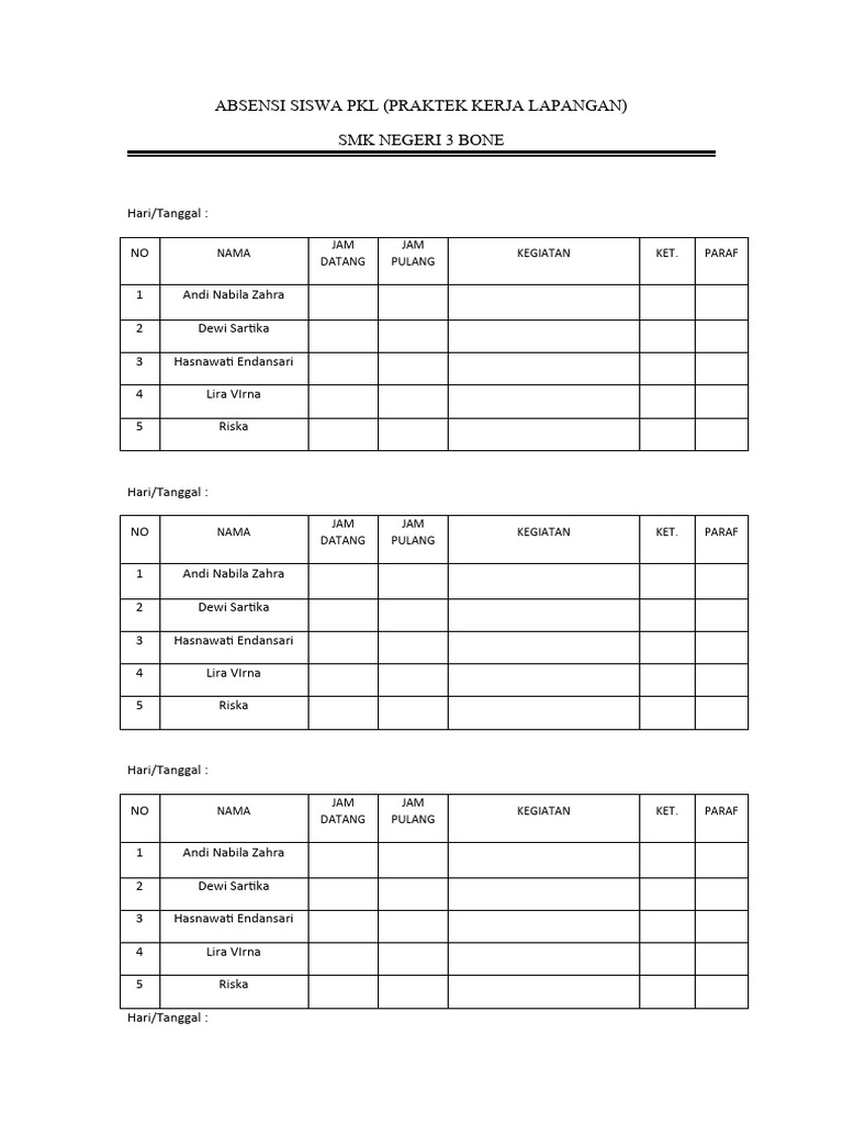 Absensi Mahasiswa Magang | PDF