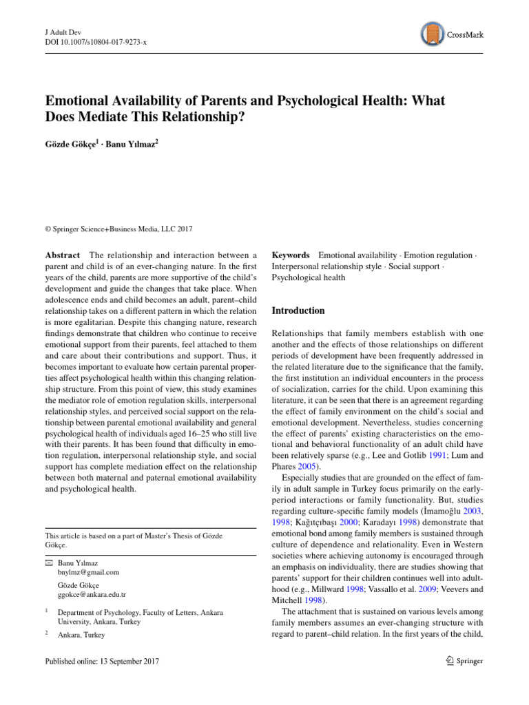 Emotional Availability of Parents and Psychological Health: What Does Mediate This Relationship ...