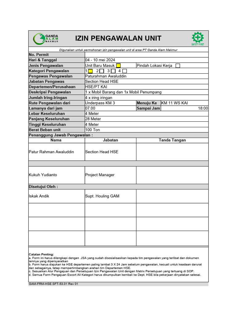 GAM-FRM-HSE - sft-53.01 - 03 Form Pengawalan Unit Terbaru | PDF