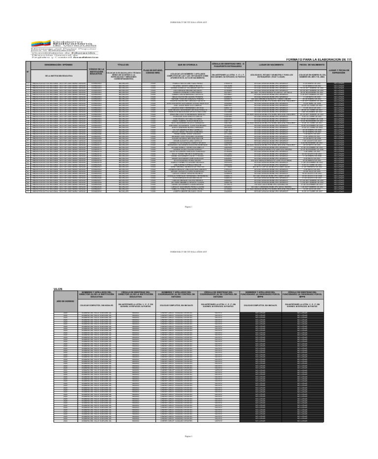 Formato para Data de Recoleccion de Datos para El Llenado de Titulos 1 | PDF