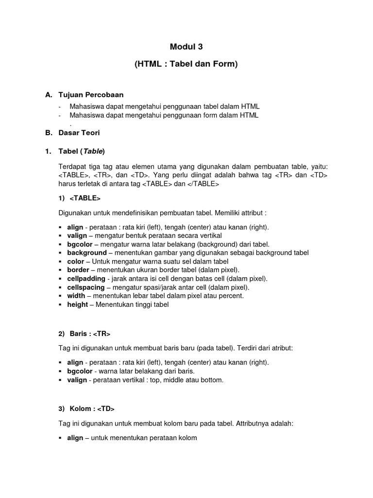 Praktikum Web 1 - Modul 3 (Tabel Dan Form) | PDF | Komputer