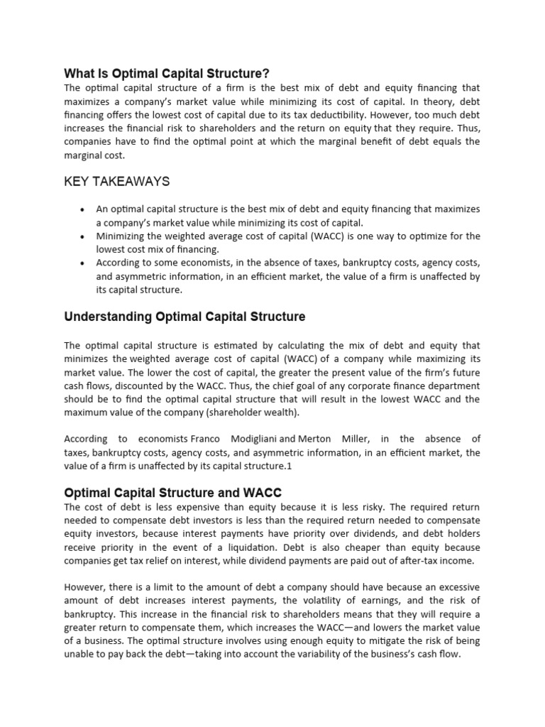 Optimal Capital Structure | PDF | Capital Structure | Cost Of Capital